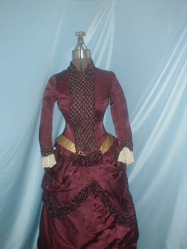 Antique Dress Victorian 1880 ' S Burgundy Silk Gold Satin Bustle Dress ...