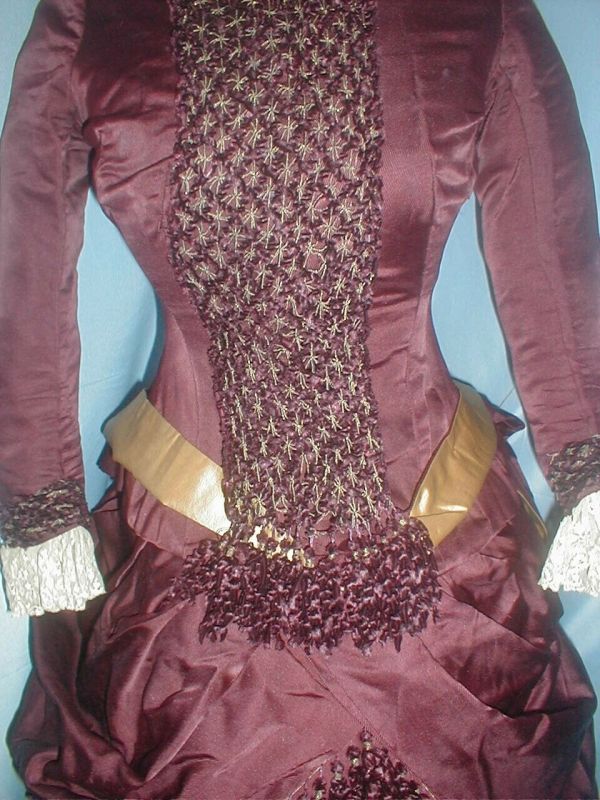 Antique Dress Victorian 1880 ' S Burgundy Silk Gold Satin Bustle Dress ...