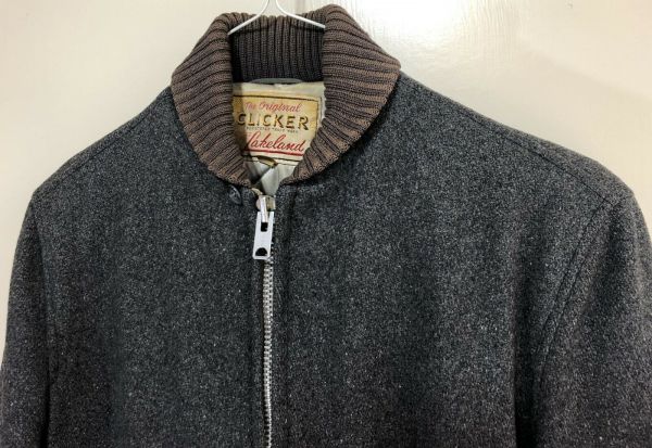 Clicker Jacket Gray Lined Wool Car Coat Mens S VG Vintage | #69602142