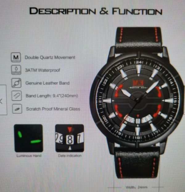 NWT Men ' S Sport Watch Dual Time Leather Strap Analog Quartz ...
