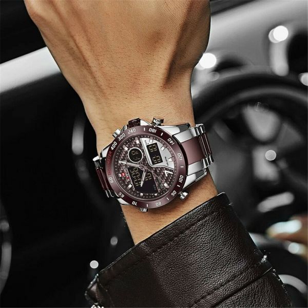 NAVIFORCE Luxury Brand Men Steel Wrist Watch Military Digital Sport LED ...